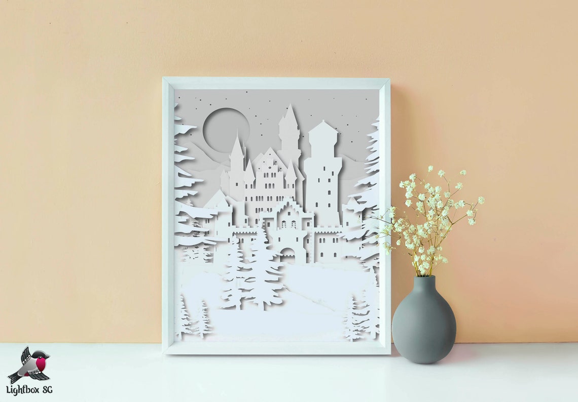 Forest Castle Shadow Box SVG Template Mountains Nature - Etsy