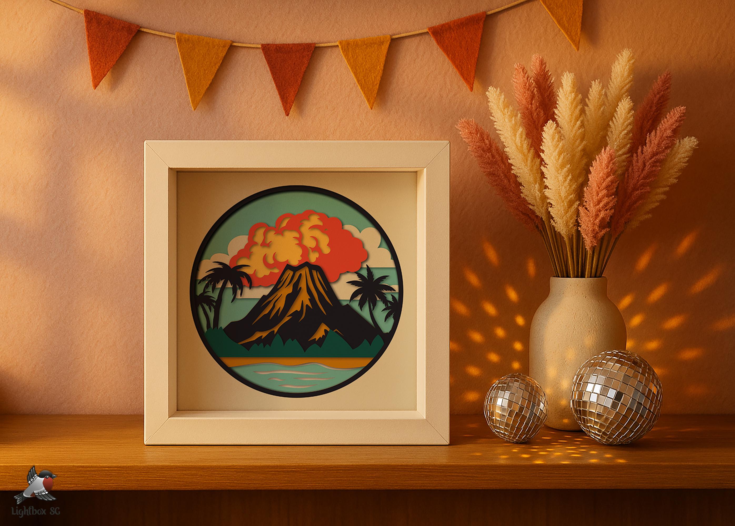3D Volcano Montain Shadow Box SVG Template, Colored Papercut Cricut SVG ...