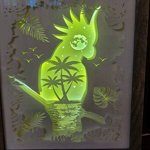 Tropical Parrot Shadow Box SVG Template, Beach Island Papercut Lightbox ...