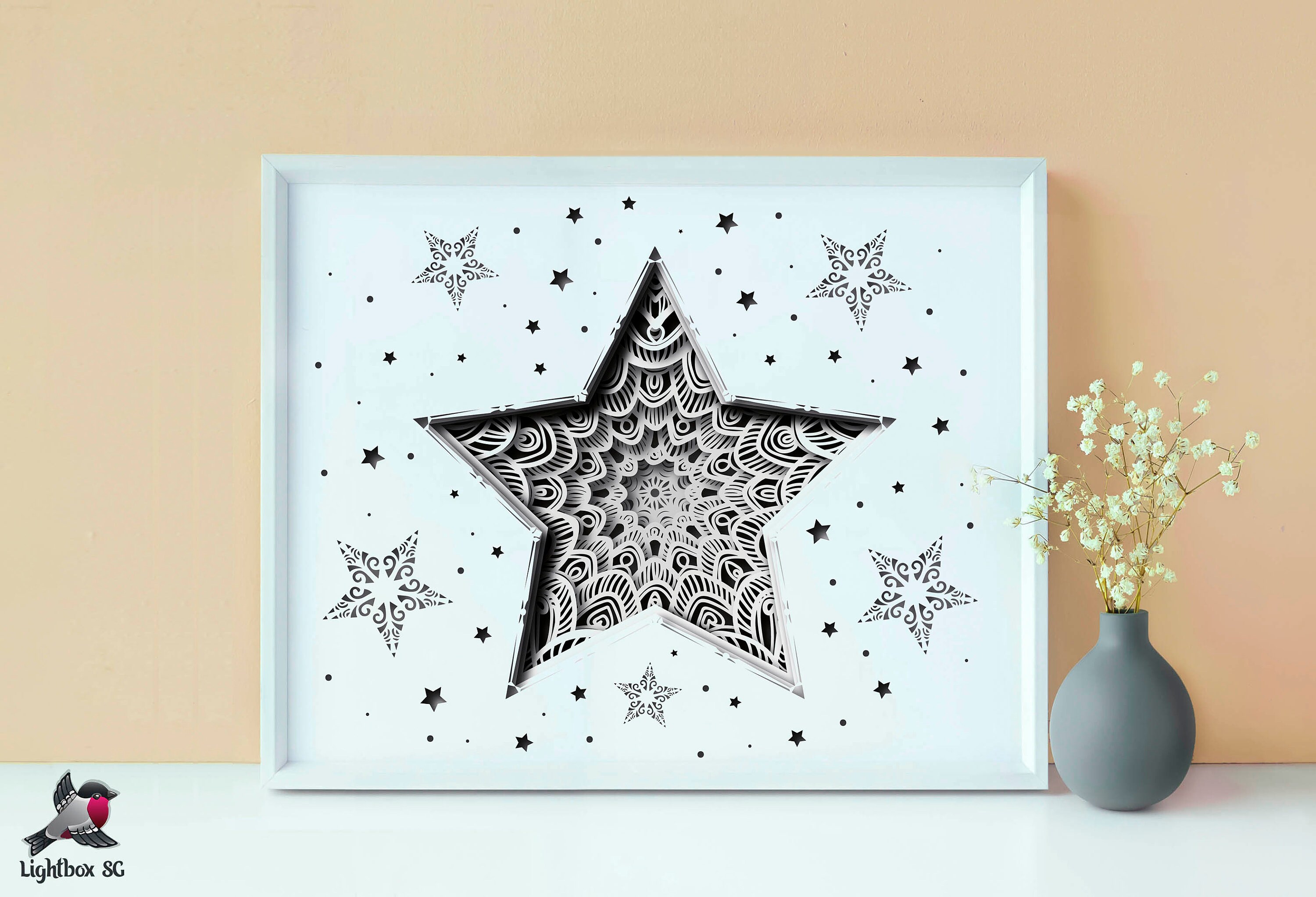 Mandala Star Shadow Box SVG Template Fairytale Pattern - Etsy