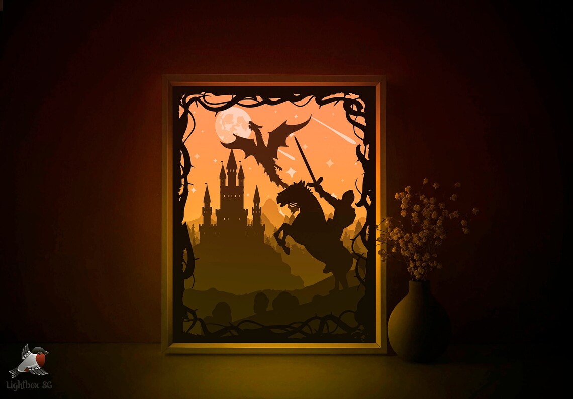 Dragon Knight Fairytale Shadow Box SVG Template Fantasy - Etsy
