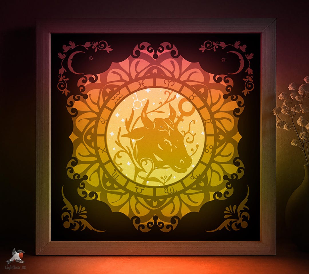 Zodiac Taurus Shadow Box SVG Template, Astrological Signs Papercut ...