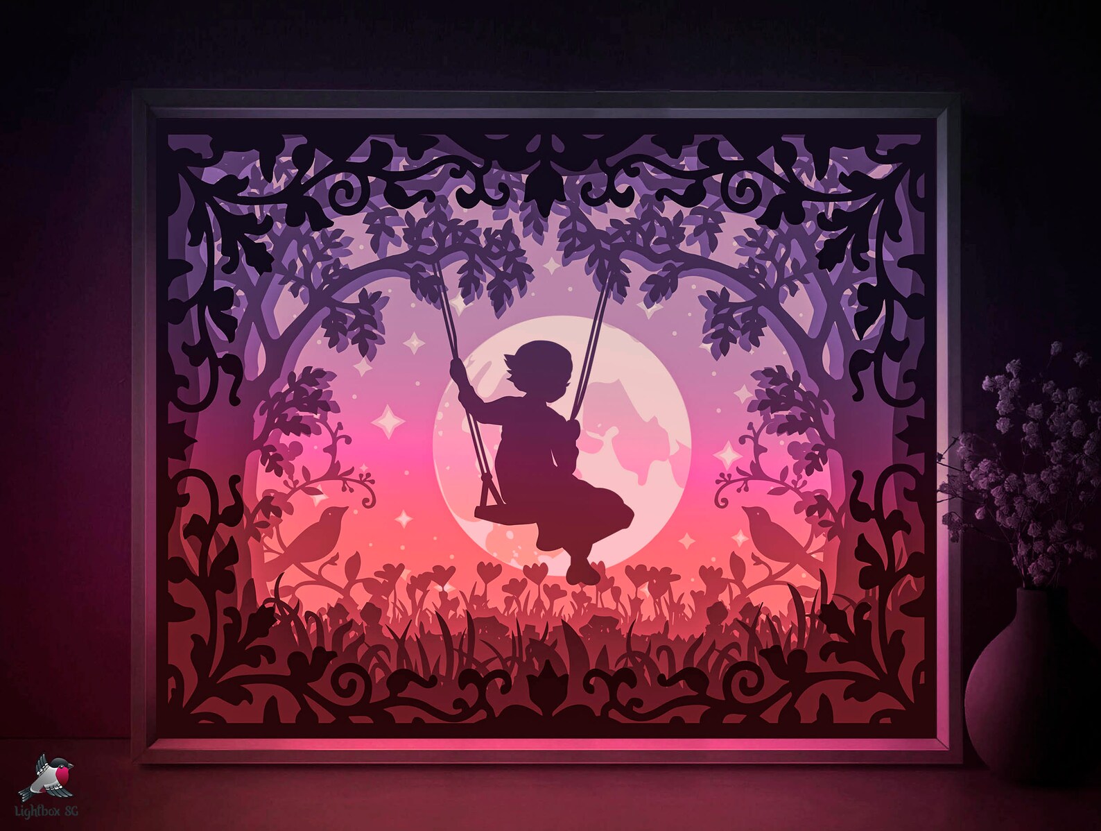 Girl on Swing Shadow Box SVG Template Little Child Papercut - Etsy