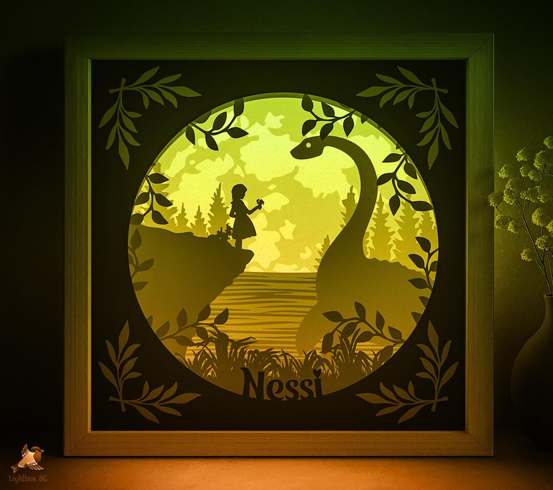 Loch Ness Monster Shadow Box SVG Template, Nessi Papercut Lightbox ...