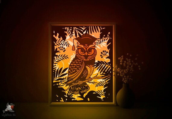 Owl Teacher Shadow Box SVG Template Bird Papercut Lightbox - Etsy Hong Kong