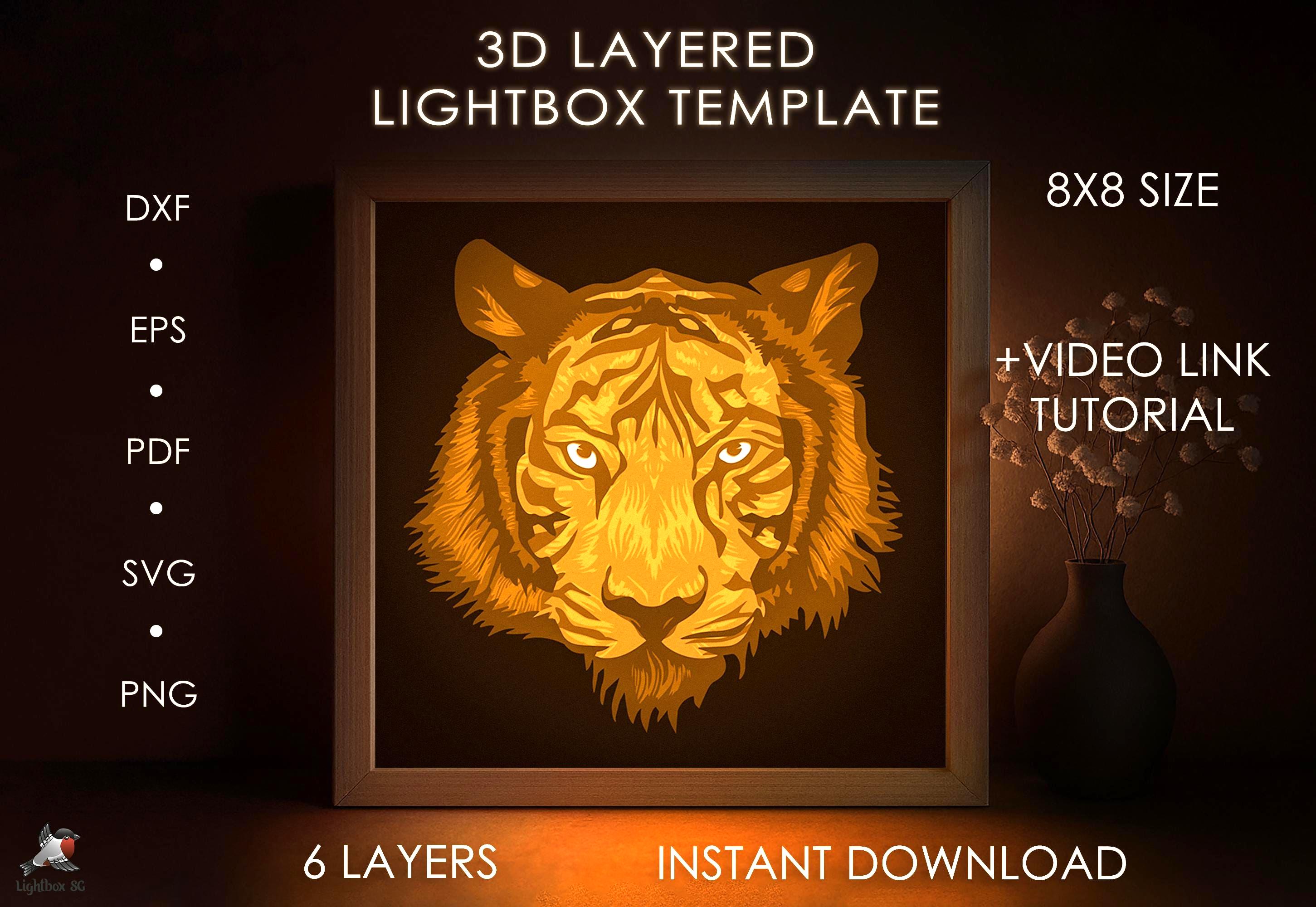 Animal Tiger Shadow Box SVG Template, Big Cat Papercut Lightbox Cricut ...