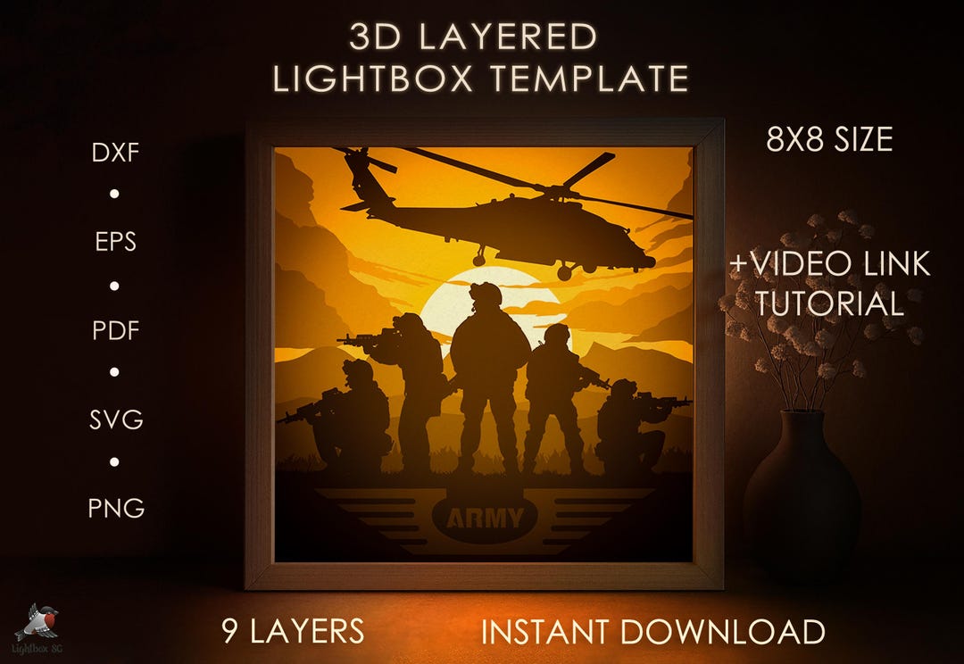 Military Army Shadow Box SVG Template, Soldiers War Papercut Lightbox ...
