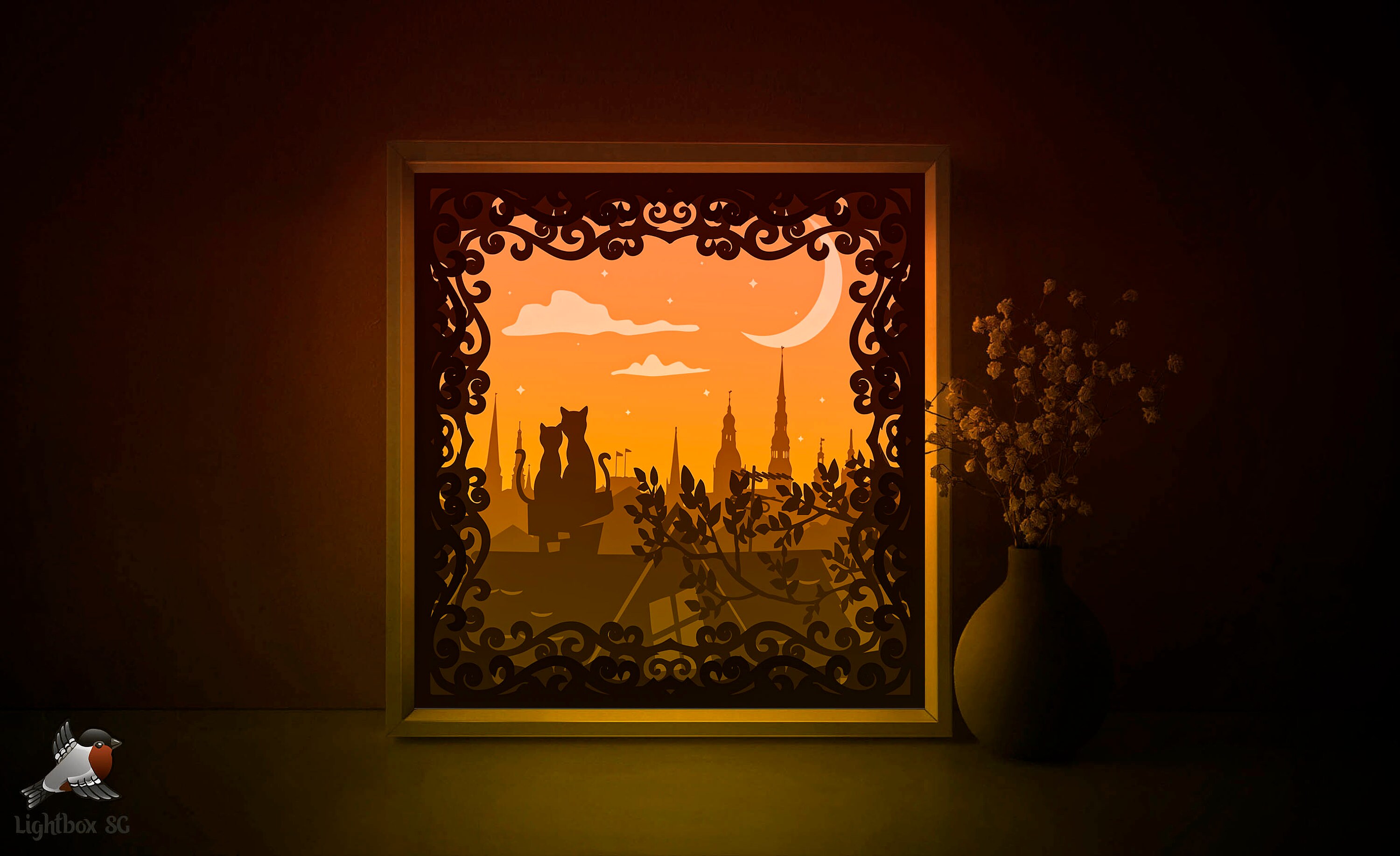 Cats on Roof Fairytale Shadow Box SVG Template Love Cats - Etsy