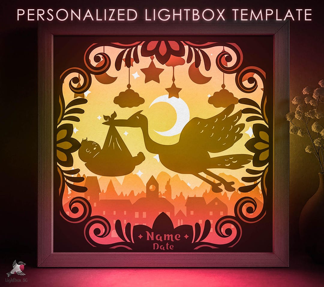 Personalized Newborn Shadow Box SVG Template, Custom Baby Birthday Name ...