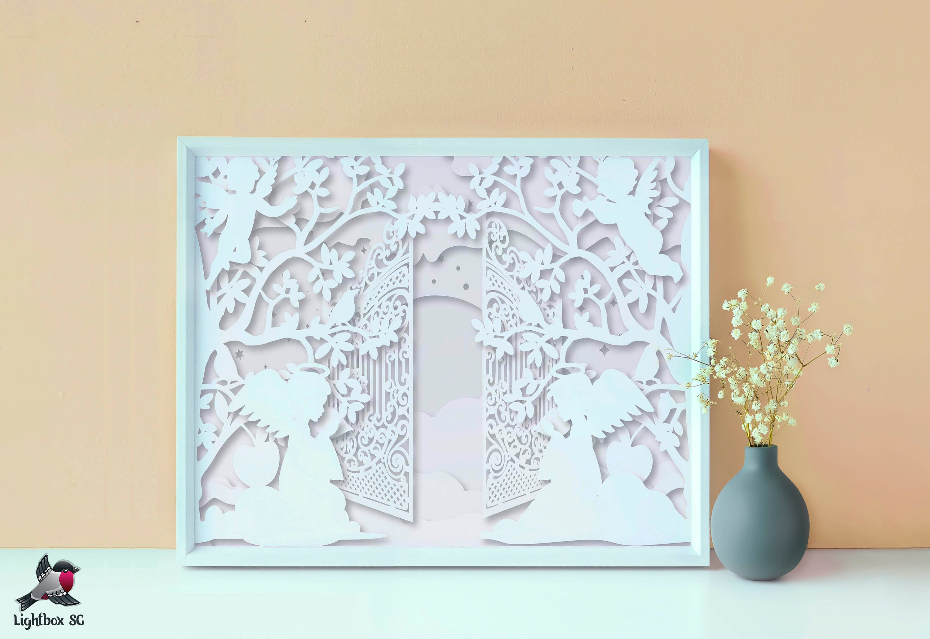 Heaven Gate Shadow Box SVG Template Angels Papercut Lightbox - Etsy