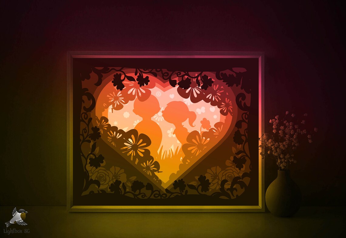 Love Heart Shadow Box SVG Template Boy and Girl Papercut - Etsy