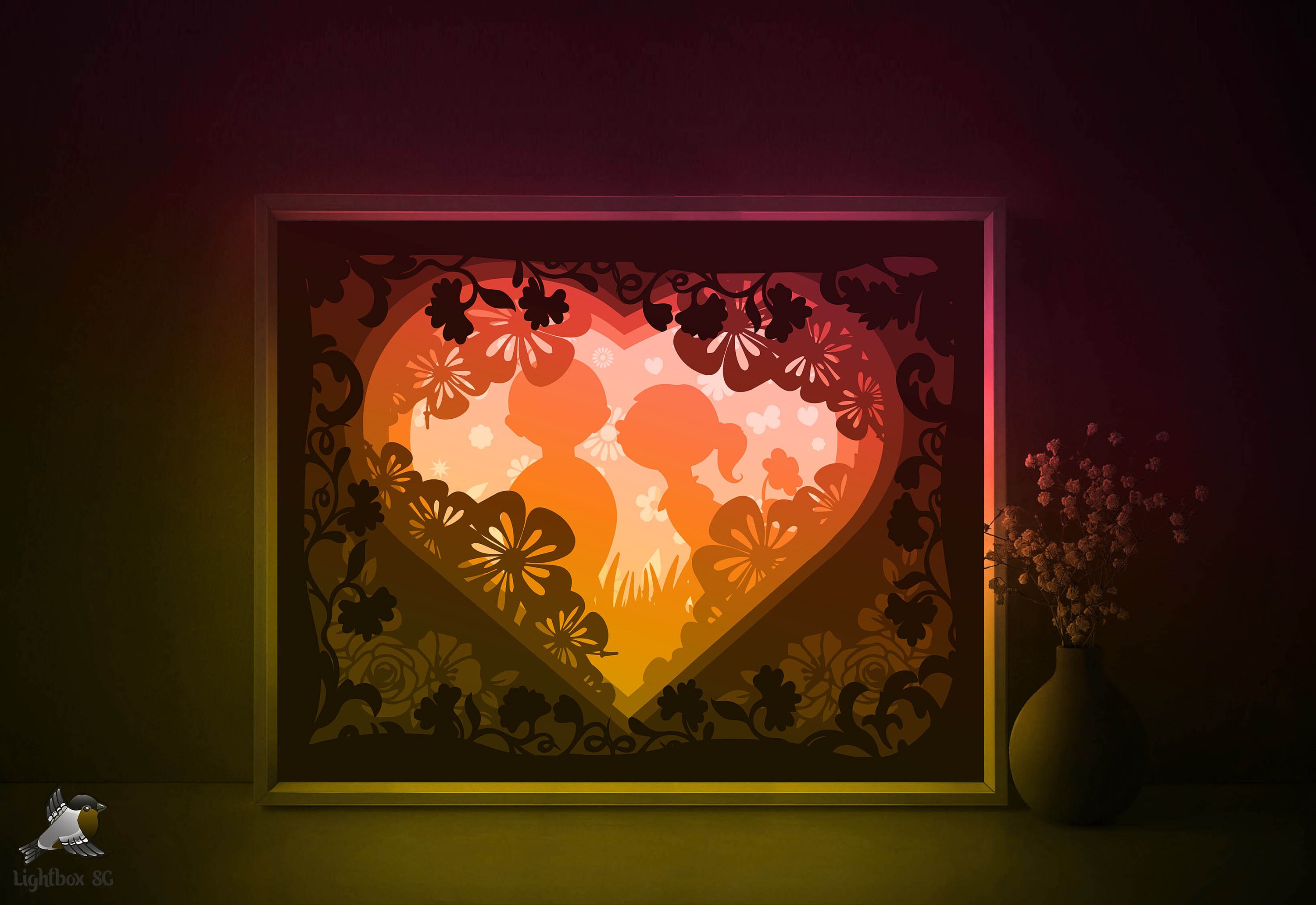 Love Heart Shadow Box SVG Template Boy and Girl Papercut - Etsy