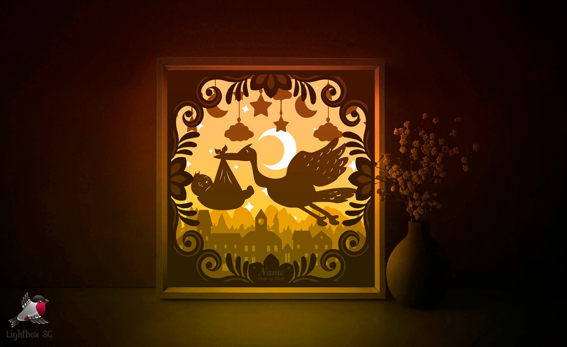 Personalized Newborn Shadow Box SVG Template Custom Baby - Etsy