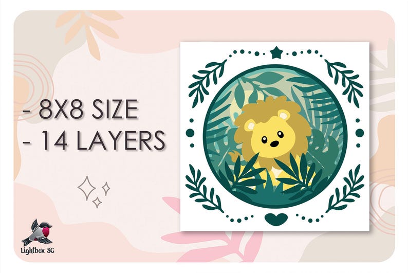 Lion Baby Shadow Box SVG Template, Tropical Colored Papercut Shadow Box ...