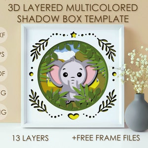 African Elephant Baby Shadow Box SVG Template, Colored Papercut Shadow ...