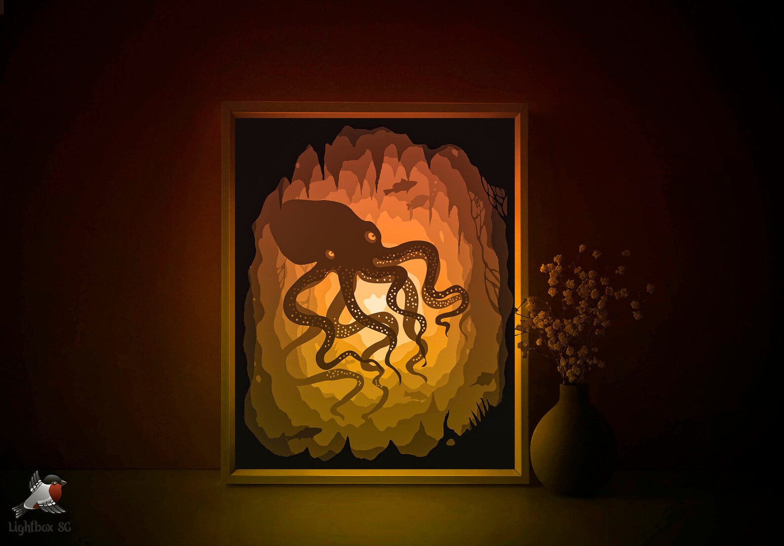 Octopus Shadow Box SVG Template Ocean Bottom Papercut - Etsy