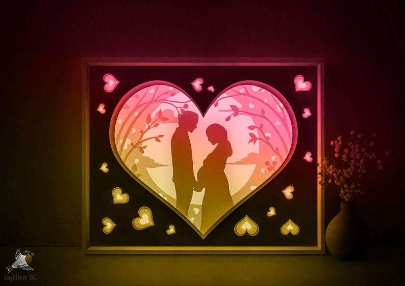 Pregnant Couple Shadow Box SVG Template Love Heart Papercut - Etsy