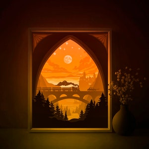 Night Train Shadow Box SVG Template, Mountain Forest Nature Papercut ...