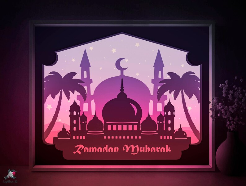 Ramadan Mubarak Shadow Box SVG Template Islamic Mosque - Etsy