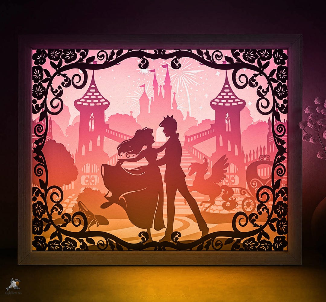 Cinderella Shadow Box SVG Template, Princess Prince Papercut Lightbox ...
