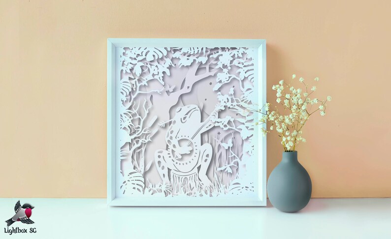 Music Frog Shadow Box SVG Template Bonjo Papercut Lightbox - Etsy