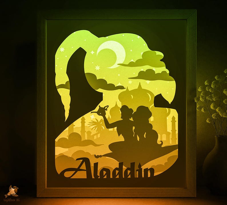 Aladdin Arabian Fairytale Shadow Box SVG Template, Papercut Lightbox ...