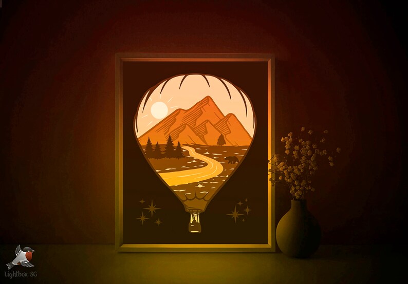 Forest Balloon Shadow Box SVG Template Mountain River Nature - Etsy