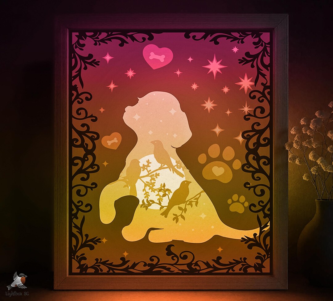 Puppy Shadow Box SVG Template, Little Dog Papercut Lightbox Cricut SVG ...