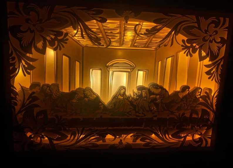 Last Supper Shadow Box SVG Template, Da Vinci Papercut Lightbox Cricut ...