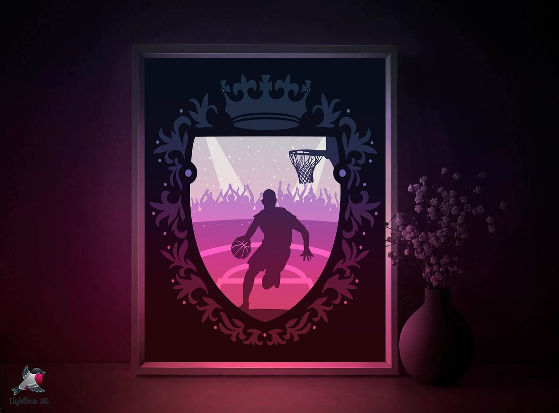 Basketball Sport Shadow Box SVG Template Silhouette Papercut - Etsy