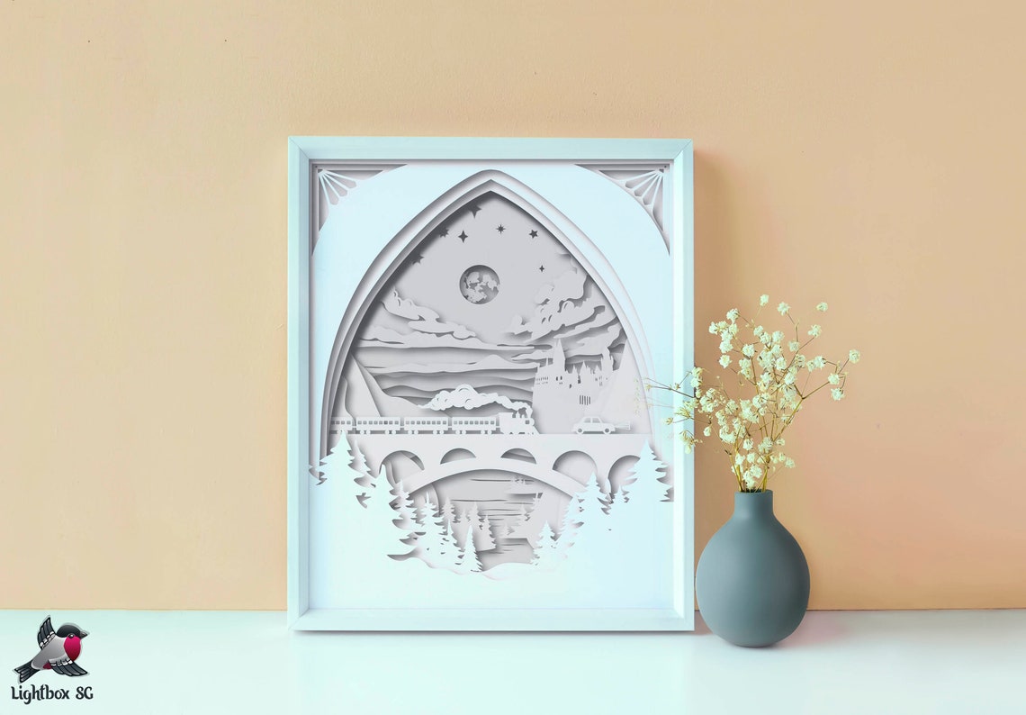 Night Train Shadow Box SVG Template Mountain Forest Nature - Etsy