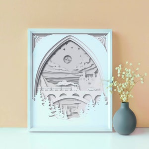 Night Train Shadow Box SVG Template, Mountain Forest Nature Papercut ...