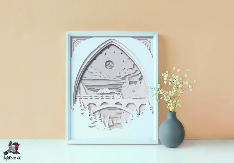 Night Train Shadow Box SVG Template Mountain Forest Nature - Etsy