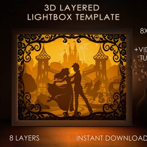 Cinderella Shadow Box SVG Template, Princess Prince Papercut Lightbox ...