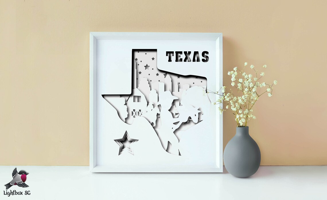 Texas Shadow Box SVG Template State Map Papercut Lightbox - Etsy