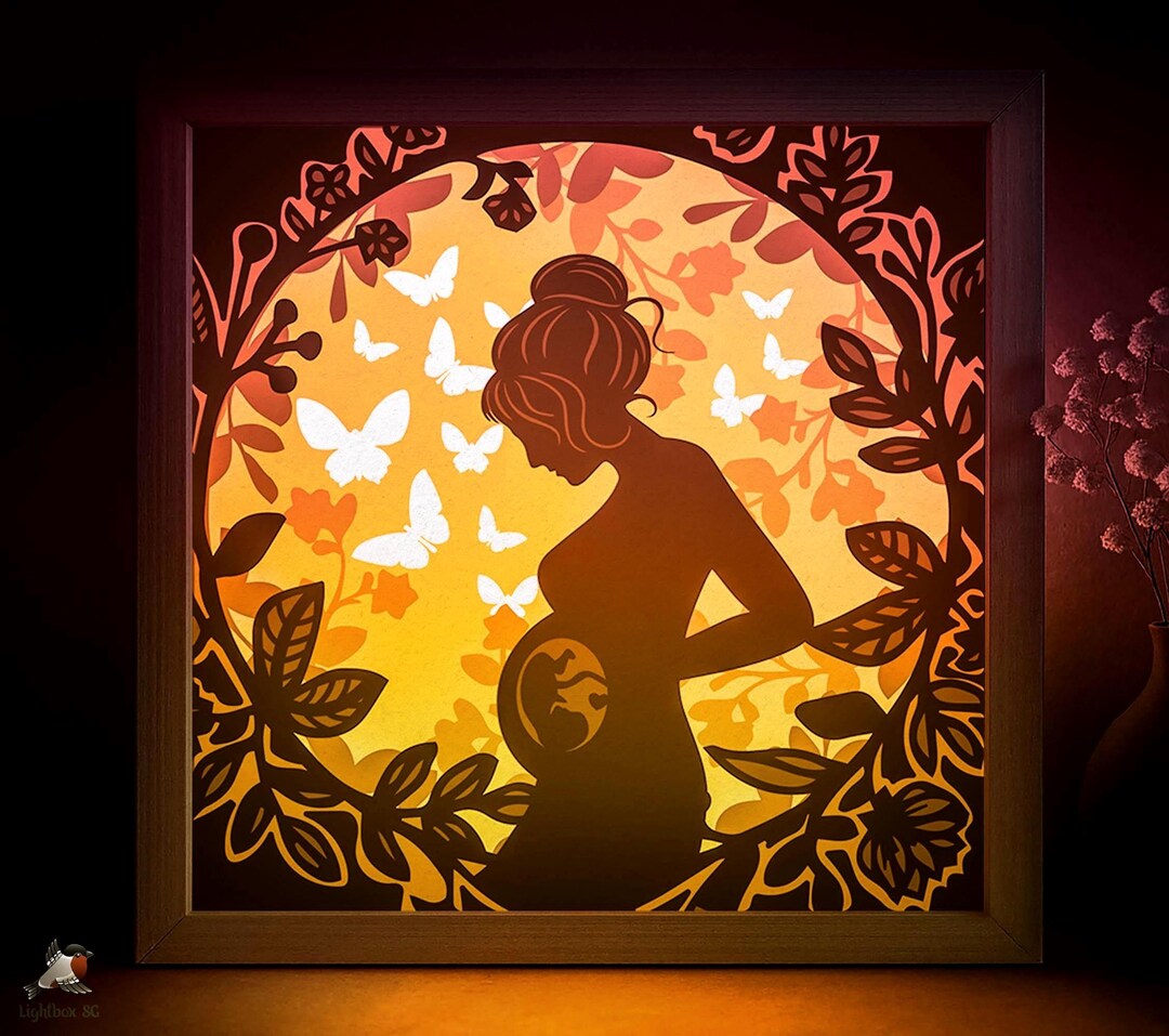 Pregnant Woman Shadow Box SVG Template, Mom and Child Papercut Lightbox ...