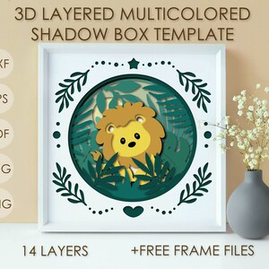 Lion Baby Shadow Box SVG Template, Tropical Colored Papercut Shadow Box ...