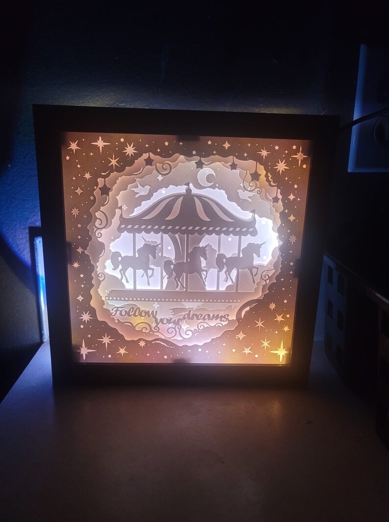 Unicorn Horse Carousel Shadow Box SVG Template Silhouette - Etsy