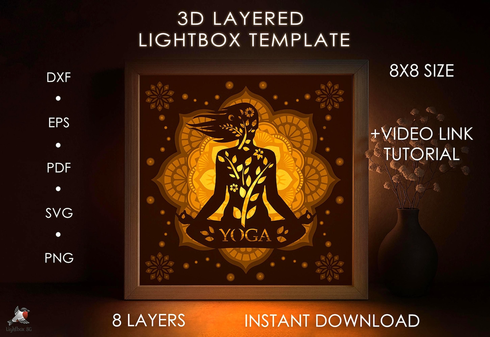 Yoga Mandala Shadow Box SVG Template, Meditation Papercut Lightbox ...