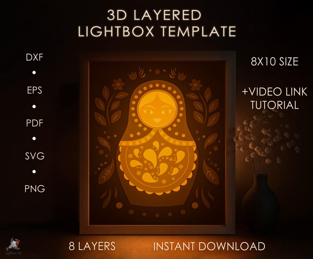 Matryoshka Doll Shadow Box SVG Template, Papercut Lightbox Cricut SVG ...
