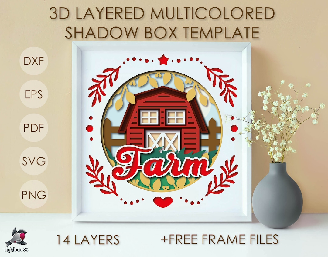 Farm House Shadow Box SVG Template, Rural Colored Papercut Shadow Box ...