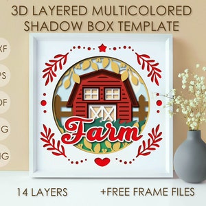 Farm House Shadow Box SVG Template, Rural Colored Papercut Shadow Box ...