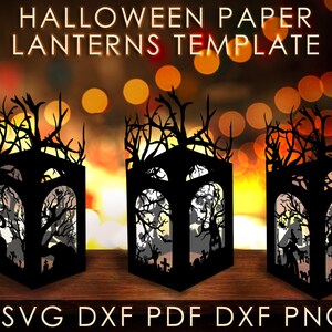 3 Halloween Lantern Templates, Horror Scene Paper Cut Diy Lantern ...