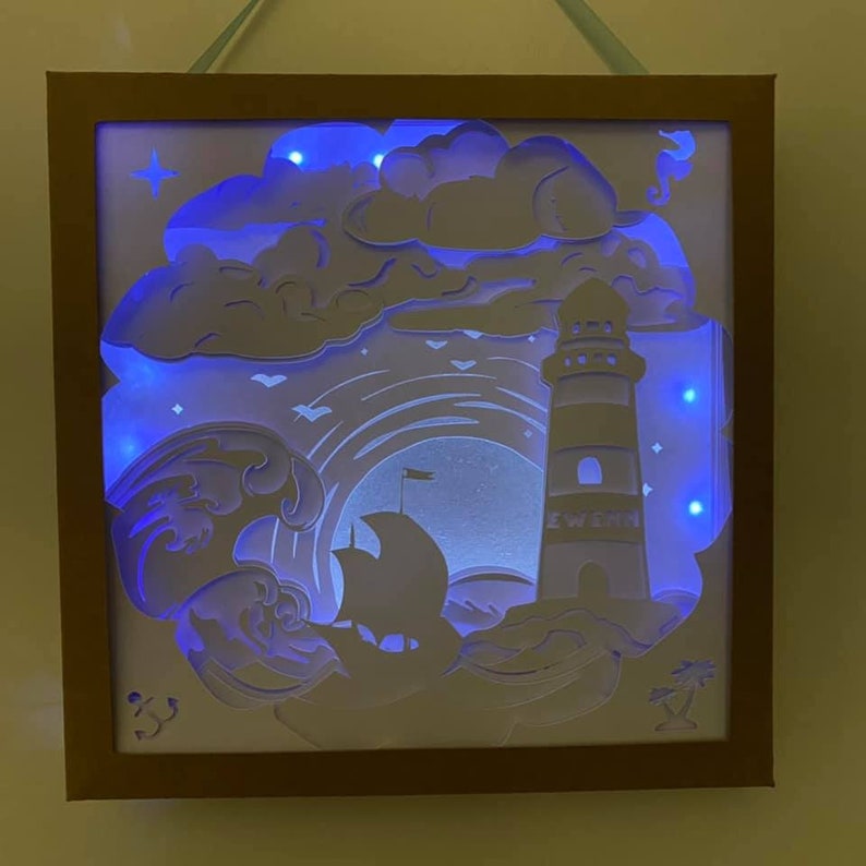Sea Lighthouse Shadow Box SVG Template Waves Silhouette - Etsy