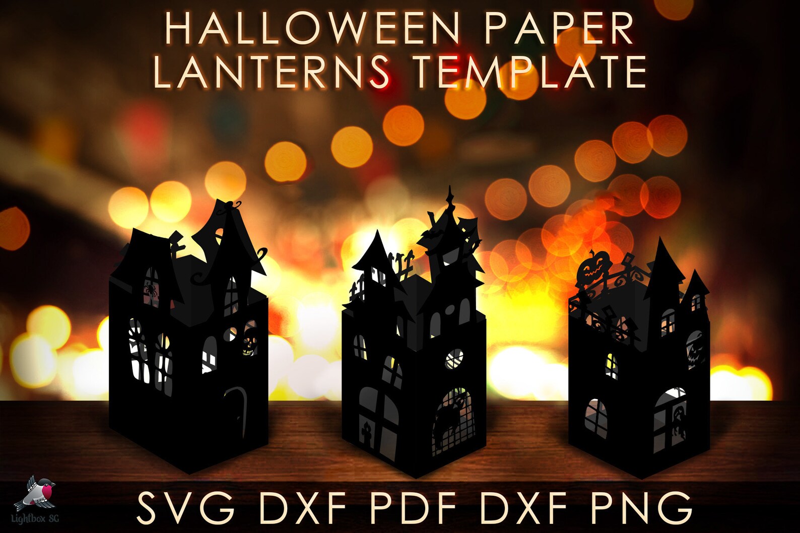 3 Halloween Lantern Templates, Haunted Gothic Castle Paper Cut Diy ...