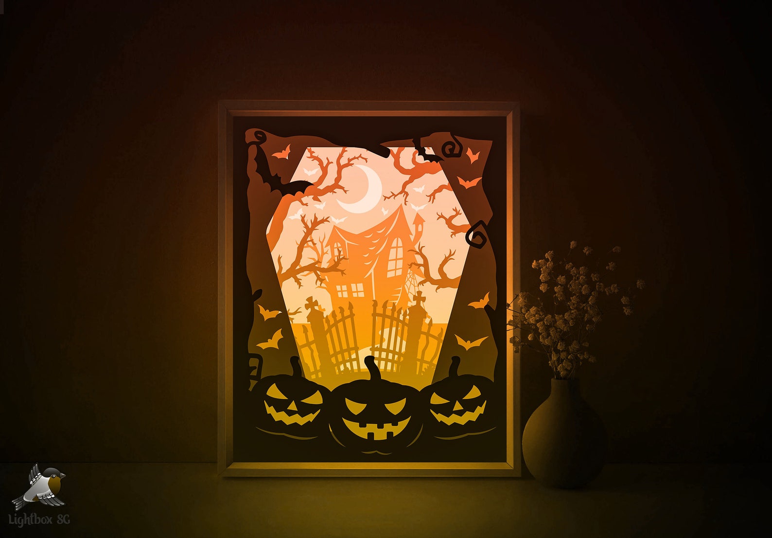 Halloween Shadow Box SVG Template Haunted House Papercut - Etsy