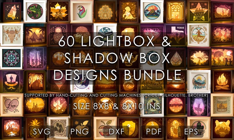 60 Lightbox SVG Templates Bundle, Papercut Shadow Box Cricut Designs ...