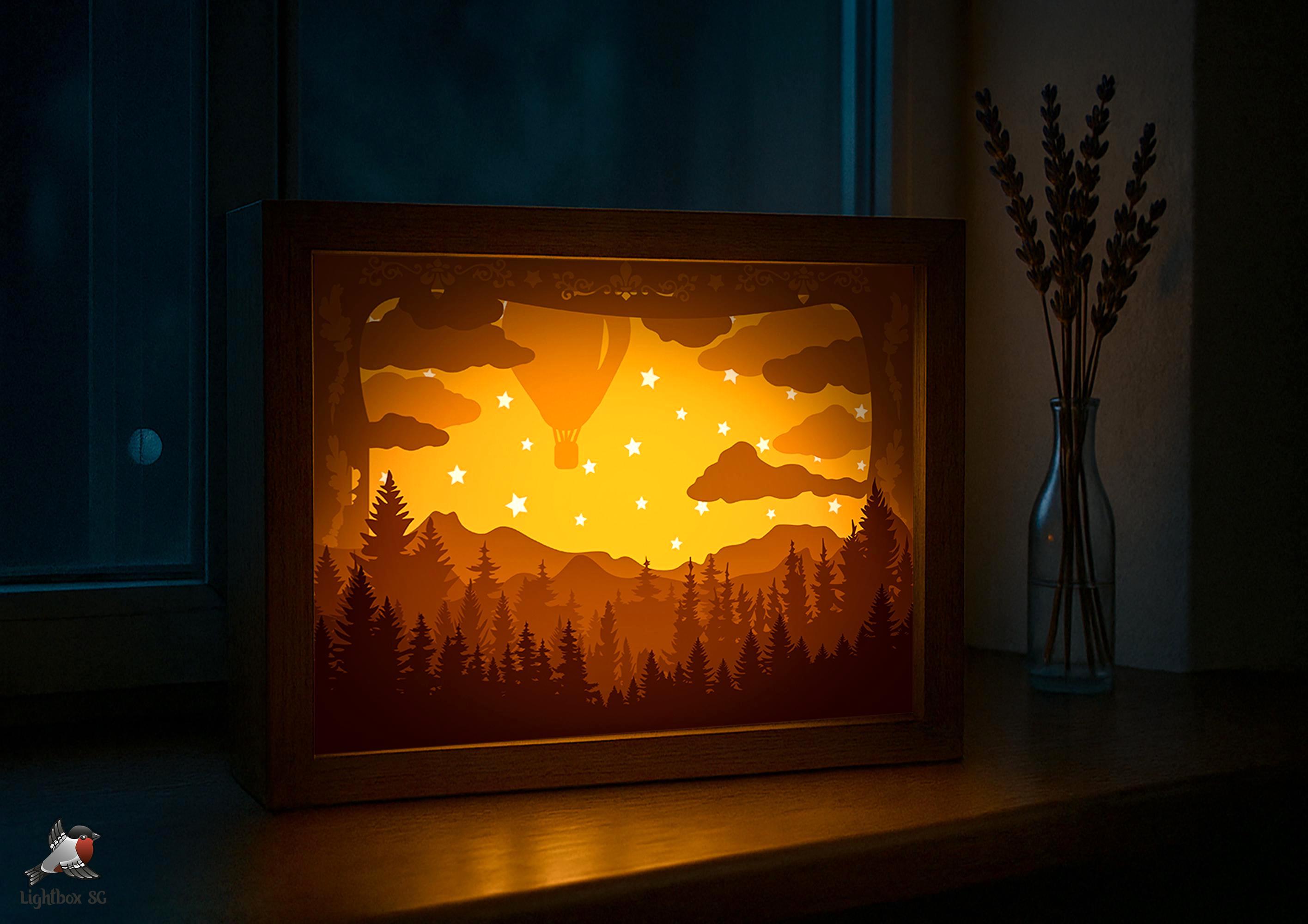 Forest Ballon Shadow Box SVG Template, Mountain Landscape Papercut ...