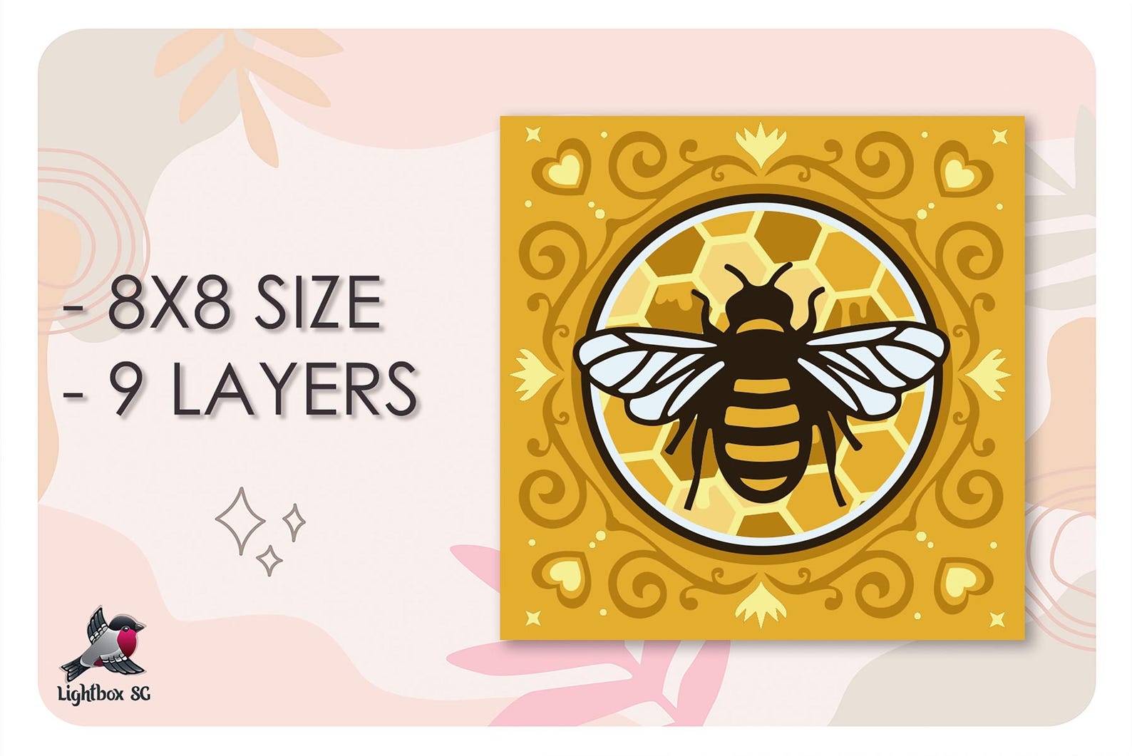 3D Bee Shadow Box SVG Template, Honeycomb Colored Papercut Shadow Box ...