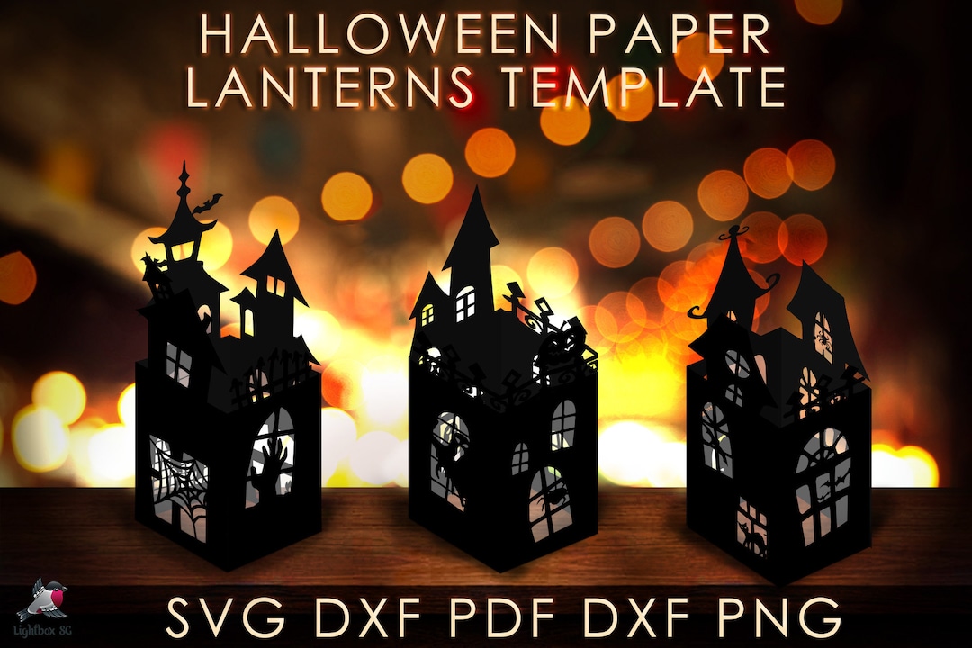 3 Halloween Lantern Templates, Haunted Gothic Castle Paper Cut Diy ...